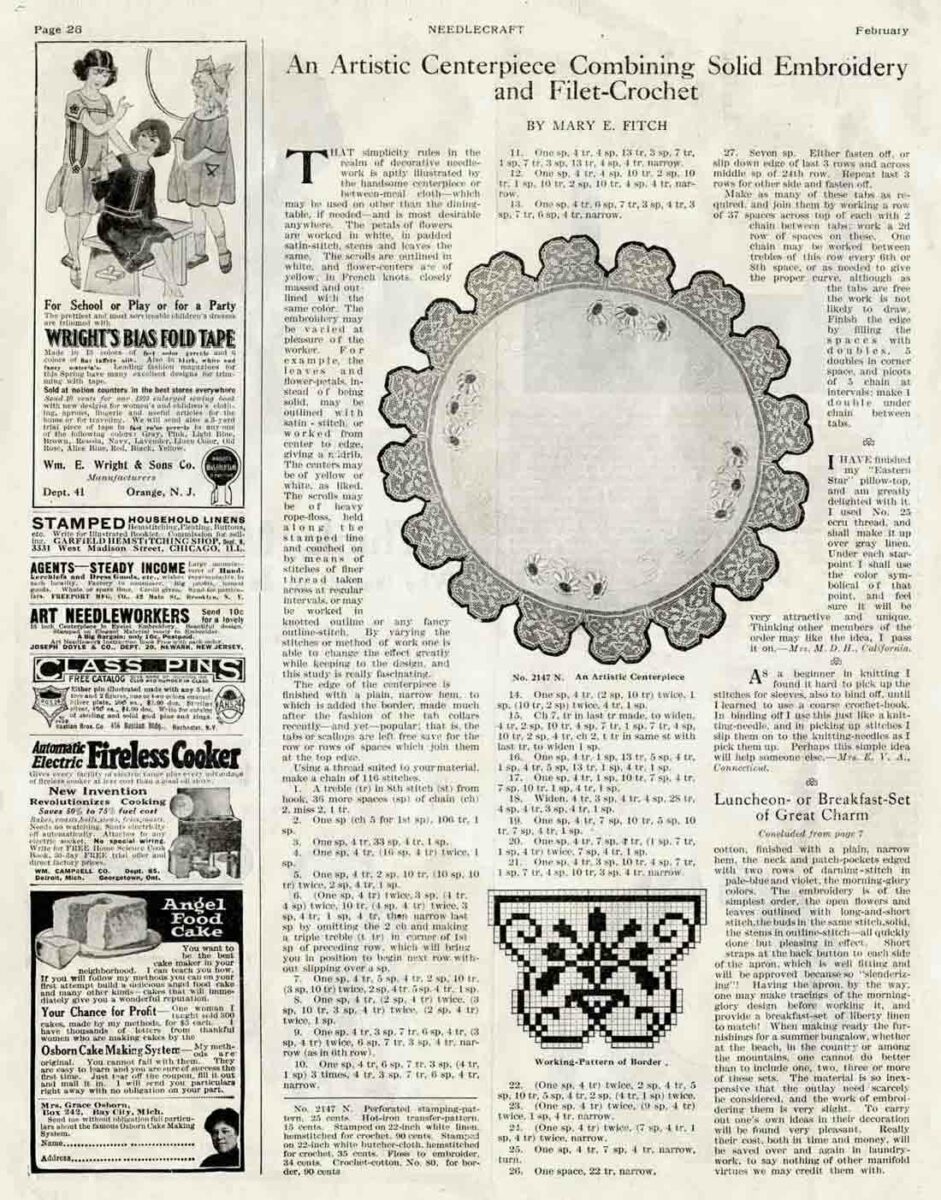 An Artistic Centerpiece Combining Solid Embroidery and Filet Crochet ...